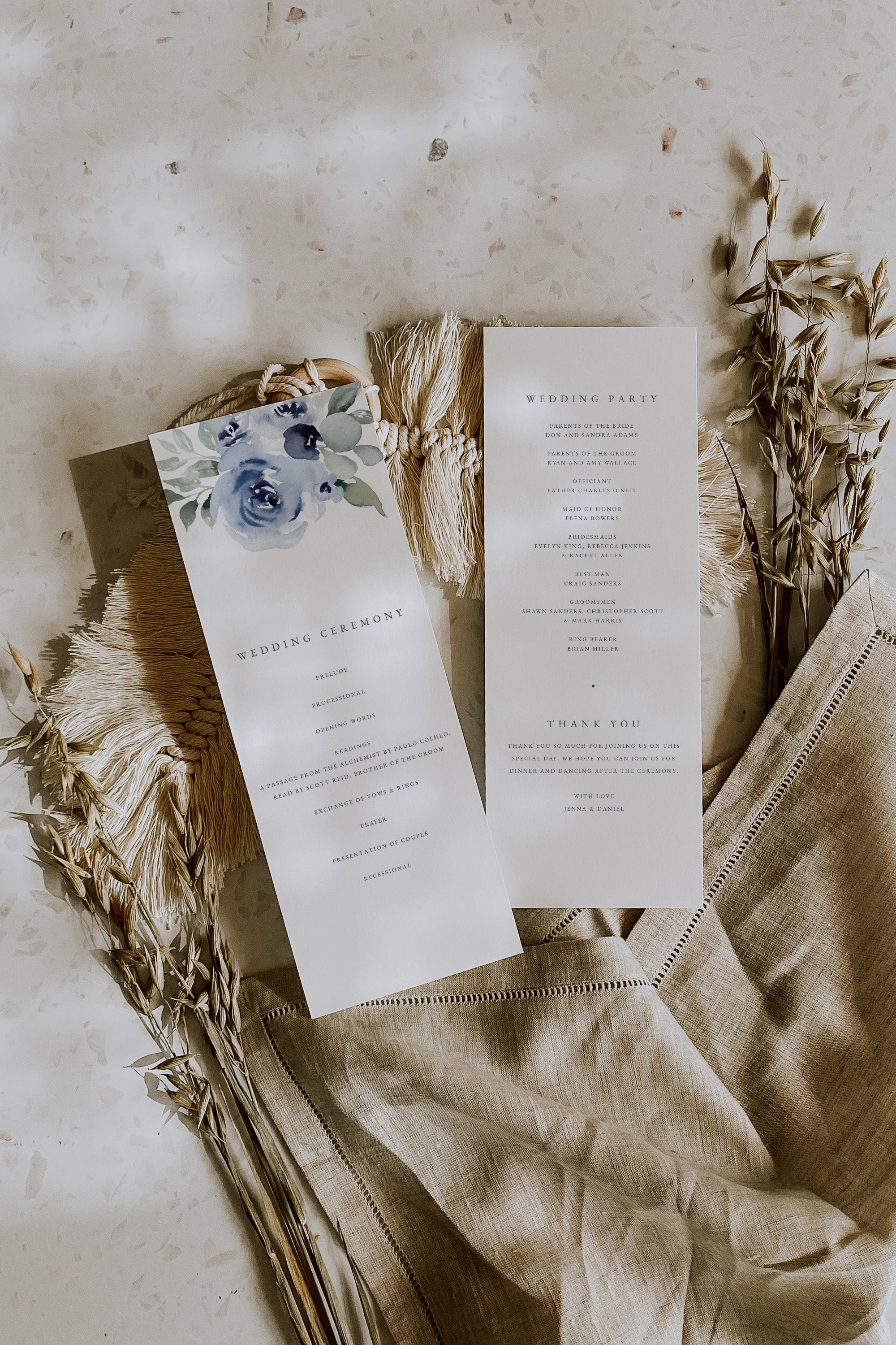 Blue Floral Ceremony Program Template Printable Wedding | Etsy
