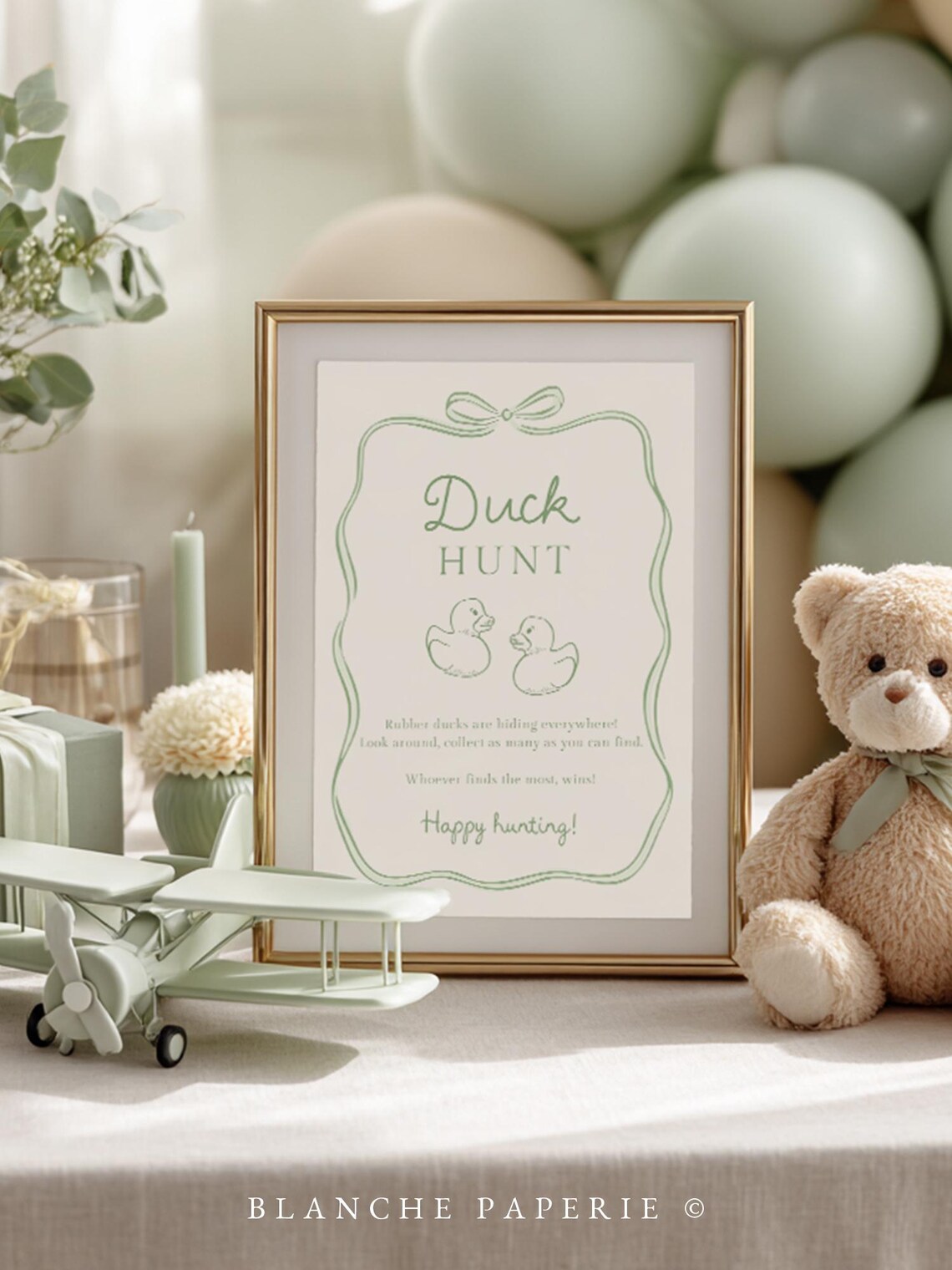 Green Bow Duck Hunt Sign – Find the Rubber Ducky: Gender Neutral Baby ...