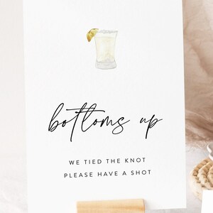 Bottoms up Sign, Wedding Bar Sign, Free Shots Sign, We Tied the Knot ...