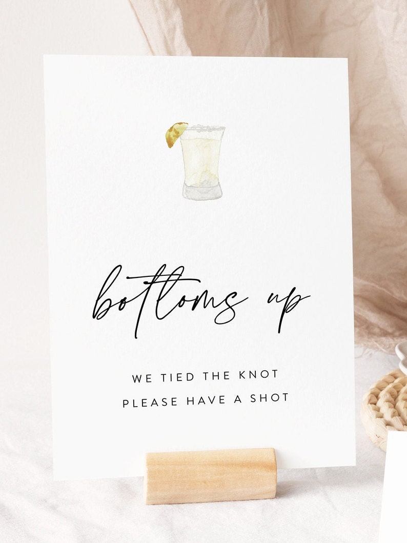 Bottoms up Sign, Wedding Bar Sign, Free Shots Sign, We Tied the Knot ...