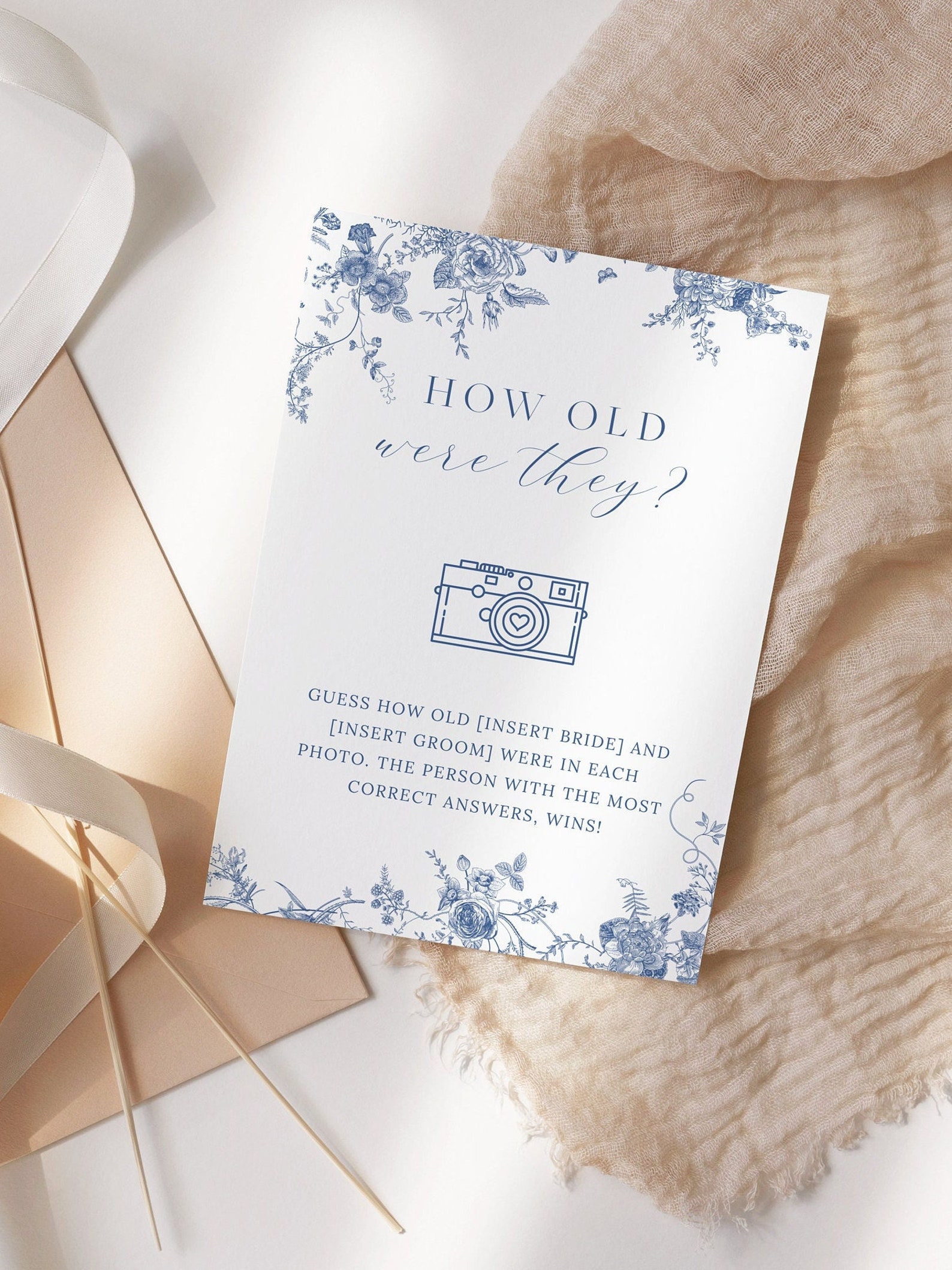 How Old Were They Game, Navy Blue Vintage Floral Bridal Shower Game ...