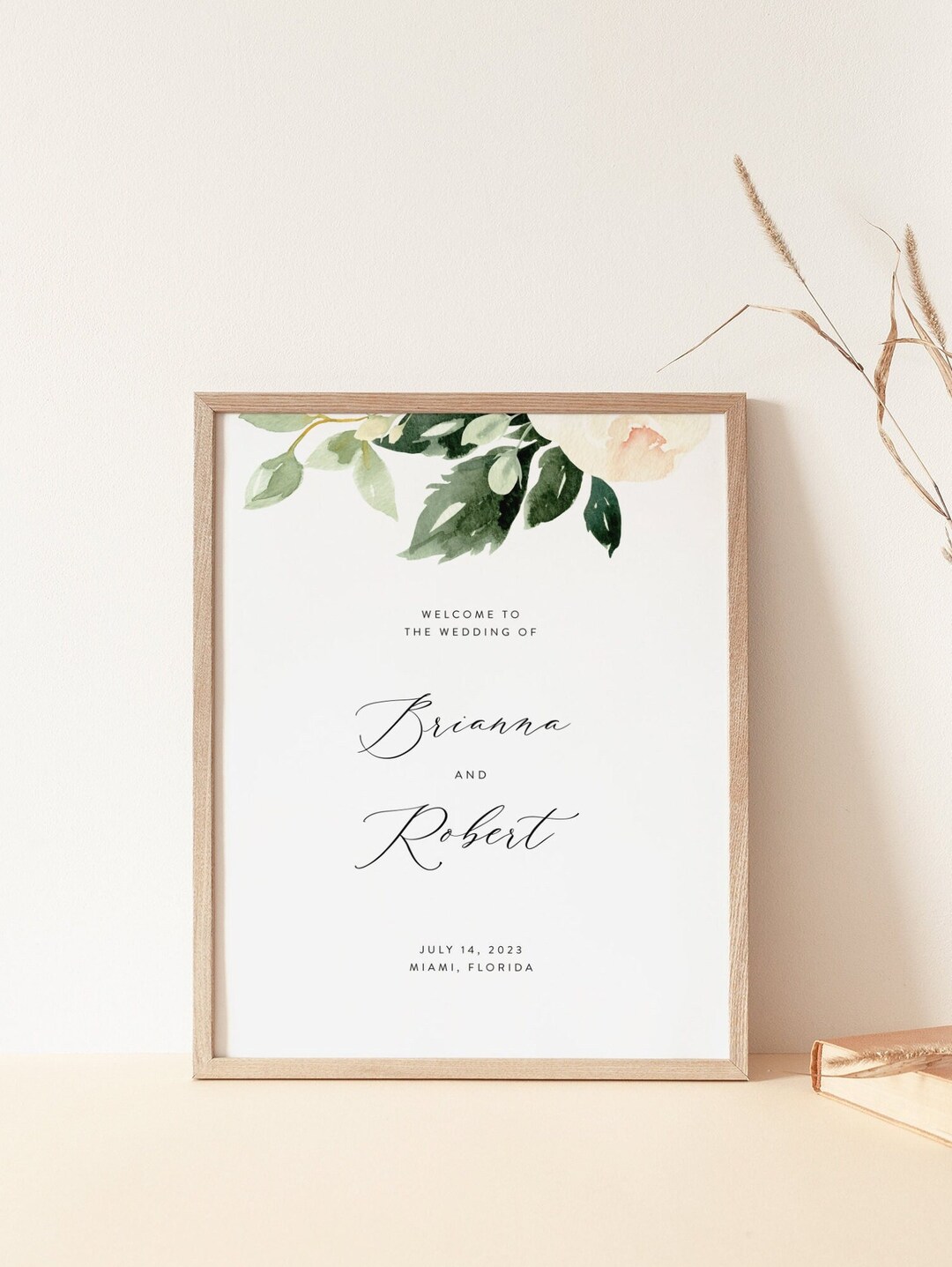 Blush Floral Welcome Sign, Table Top Wedding Sign Template, Boho Sign ...