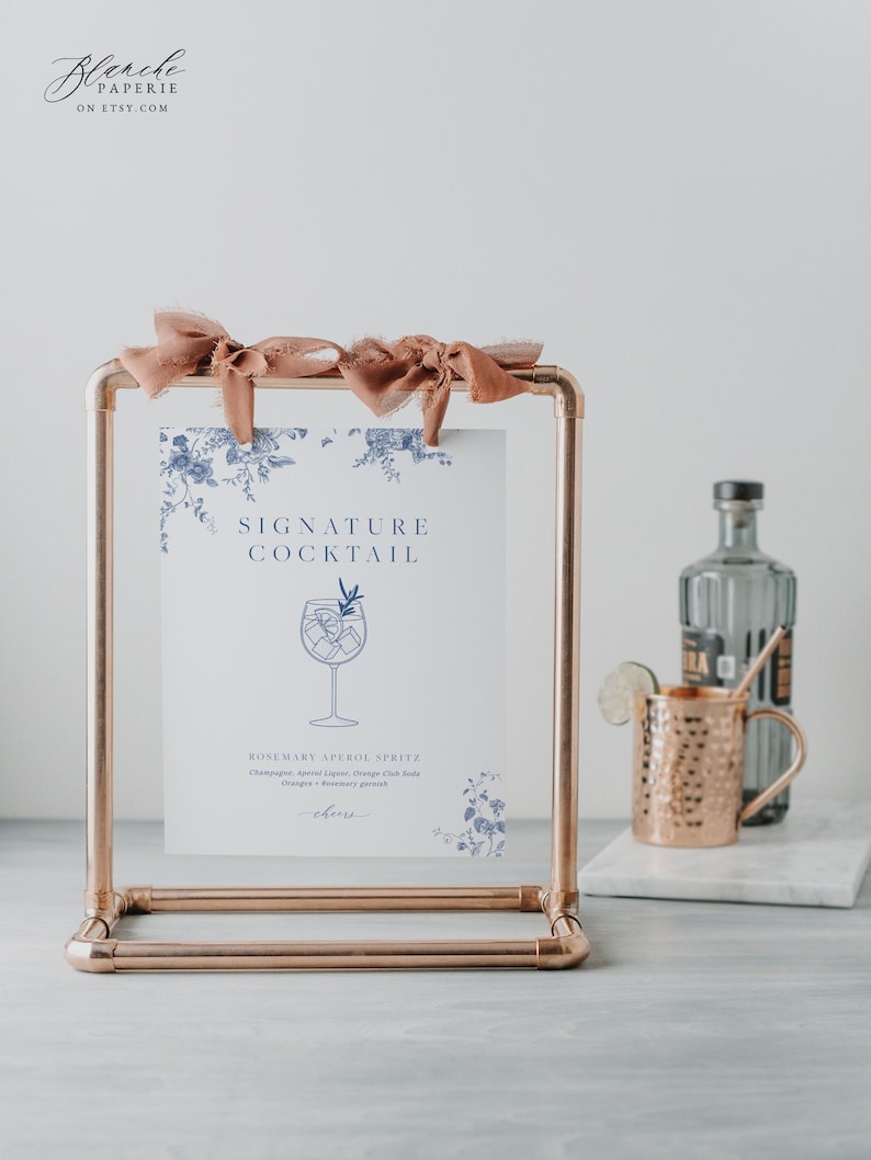 Blue Floral Signature Cocktail Sign Printable Cocktail - Etsy