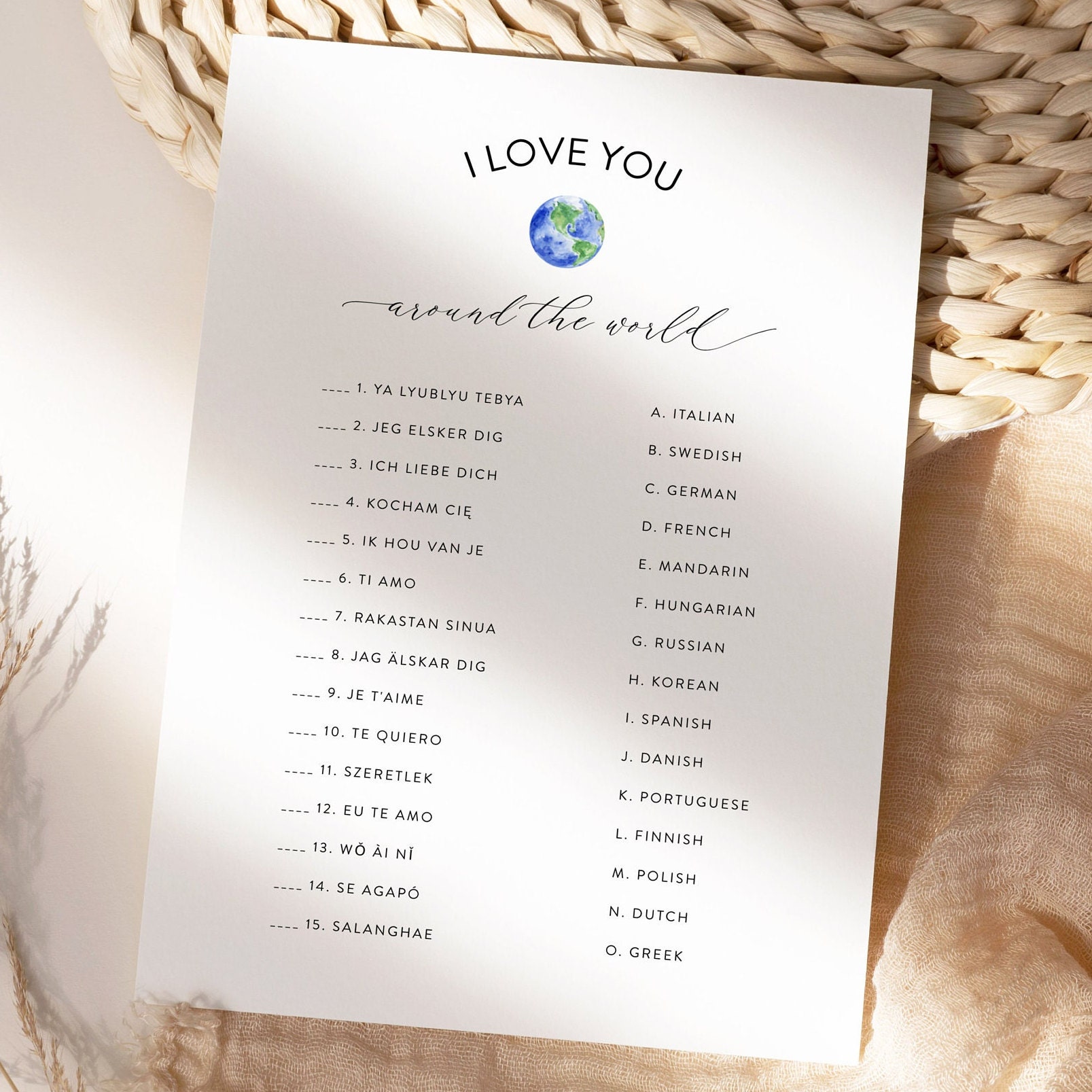 I Love You Around The World Bridal Shower Game Template Etsy