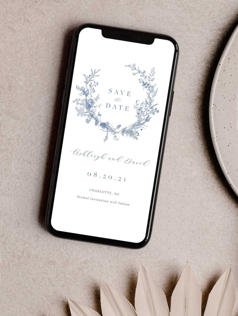 Text Message Save the Date Template Blue Floral Save the - Etsy