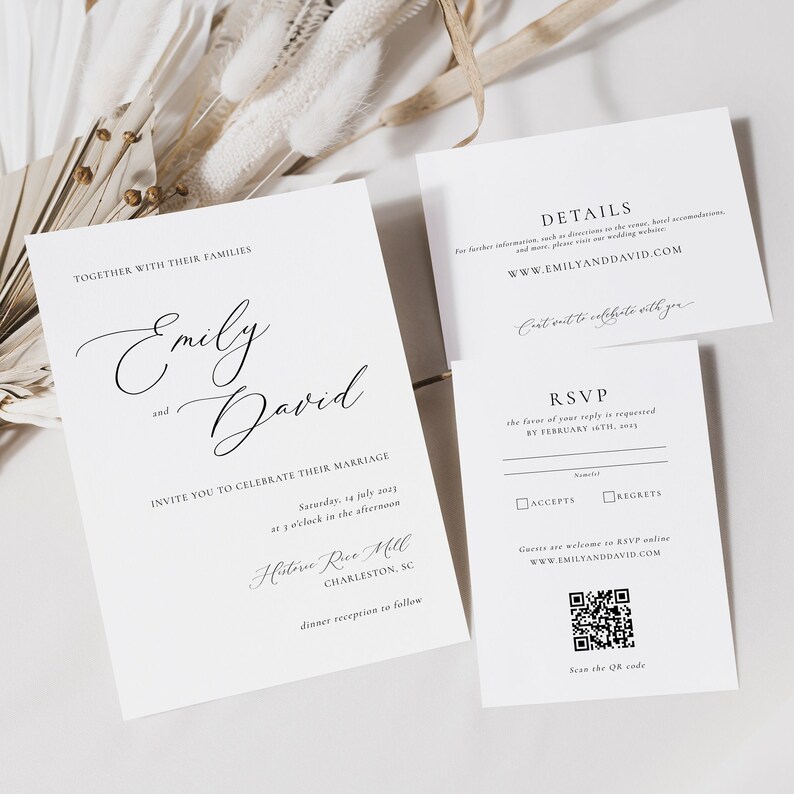 Modern Minimalist Wedding Invitation Set, QR Code RSVP and Invitation ...