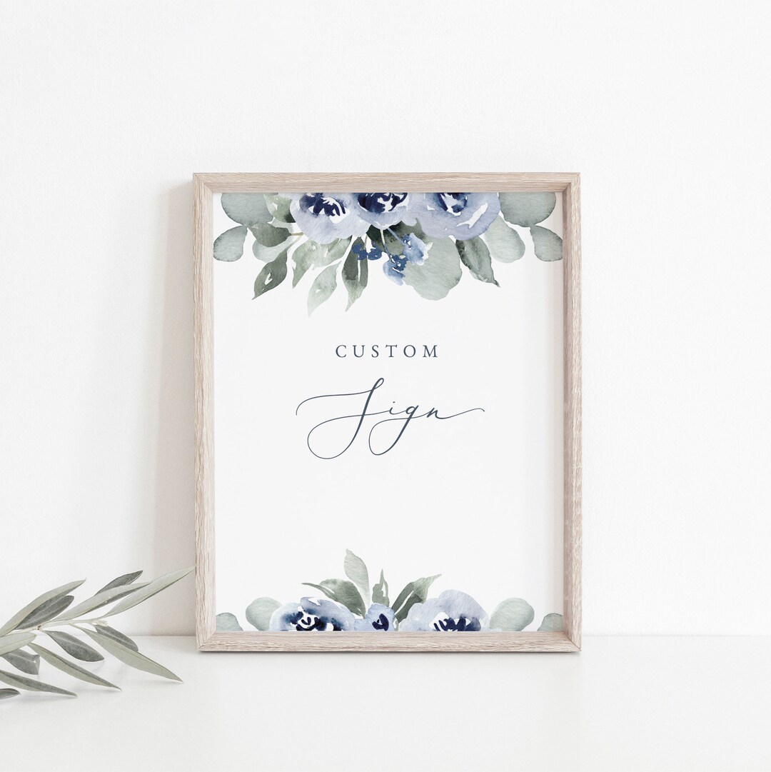 Blue Floral Wedding Sign, Custom Wedding Sign Template, Printable Sign ...