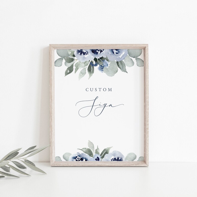 Blue Floral Wedding Sign Custom Wedding Sign Template - Etsy