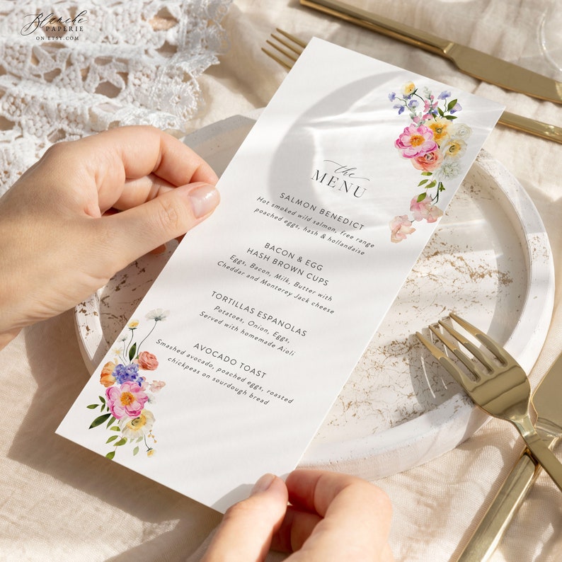 Colorful Floral Brunch Menu Template Bright Colors Printable - Etsy