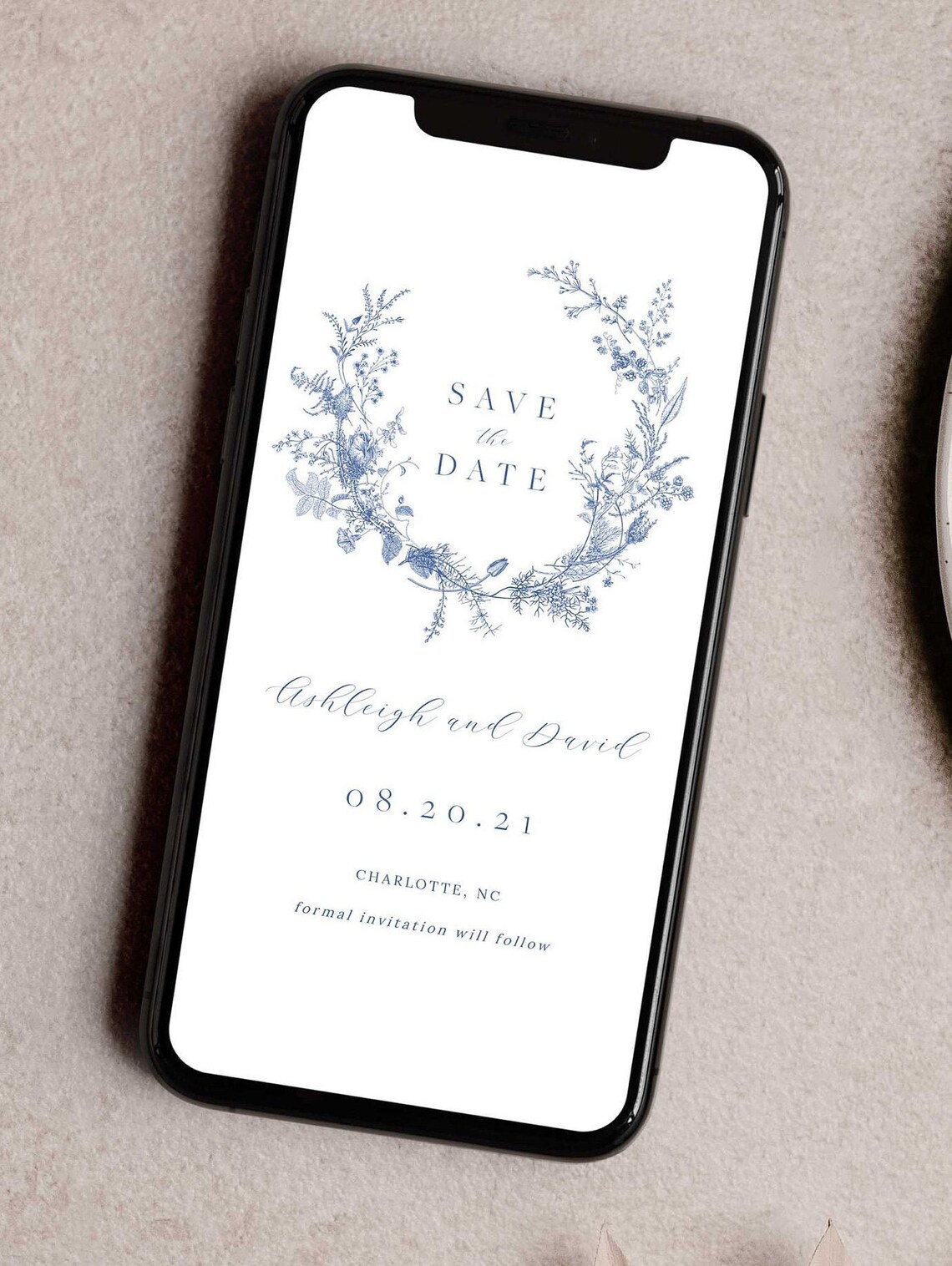 Text Message Save the Date Template, Blue Floral Save the Date ...