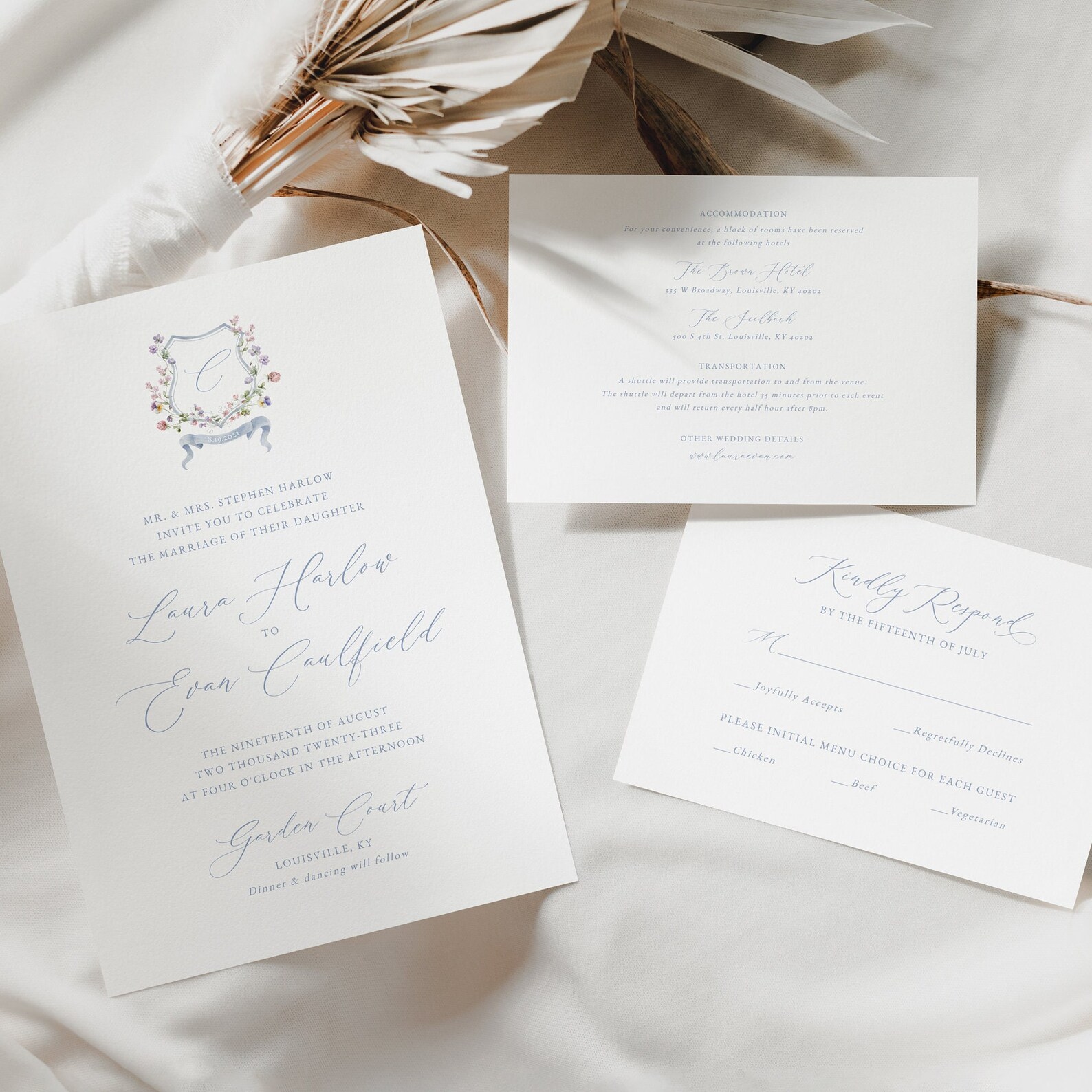 Floral Crest Wedding Invitation Set Watercolor Floral Crest - Etsy