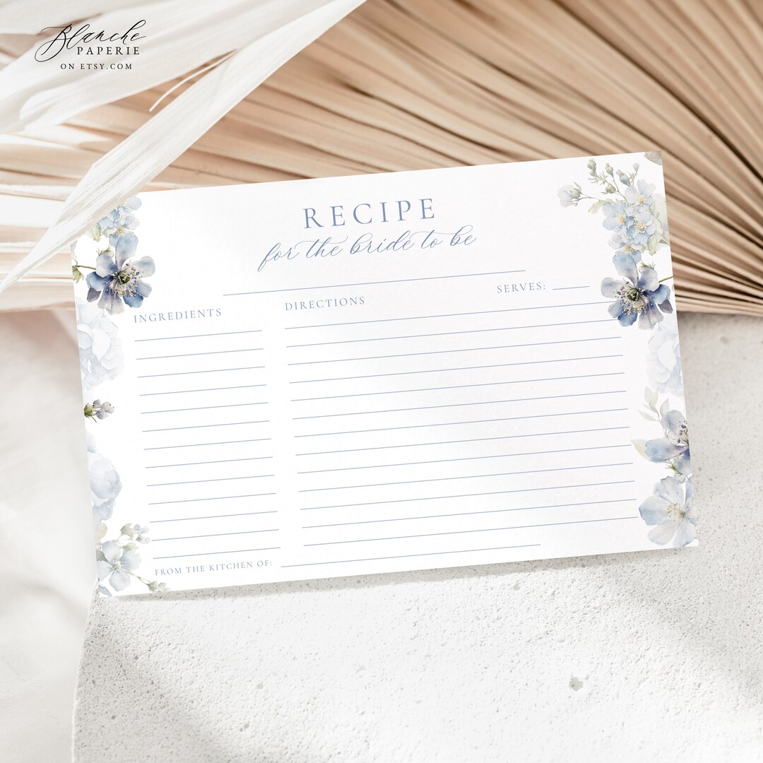 Dusty Blue Recipe Card, Recipe Card Printable, Recipe Card Template ...