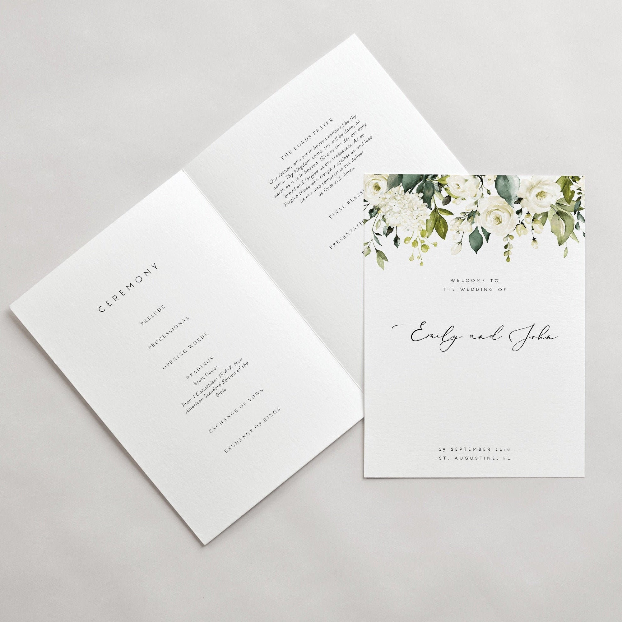 Wedding Program Booklet Template White Floral Ceremony | Etsy
