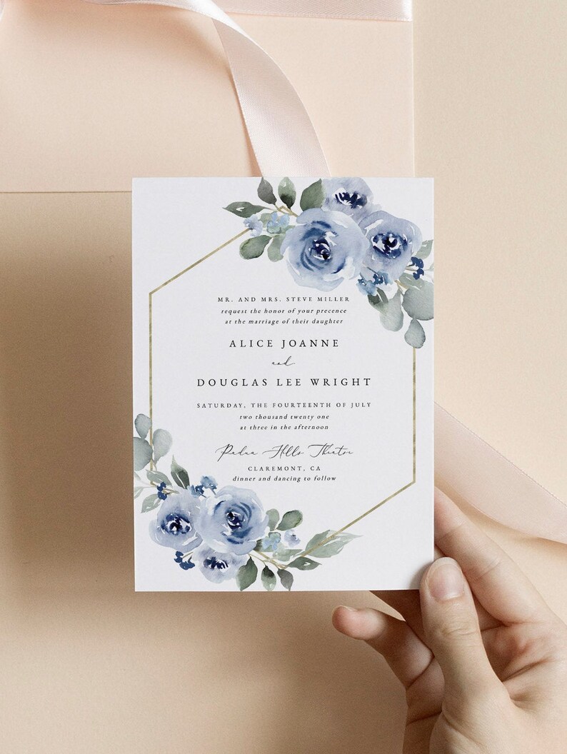 Dusty Blue Wedding Invitation Set Instant Download Navy - Etsy