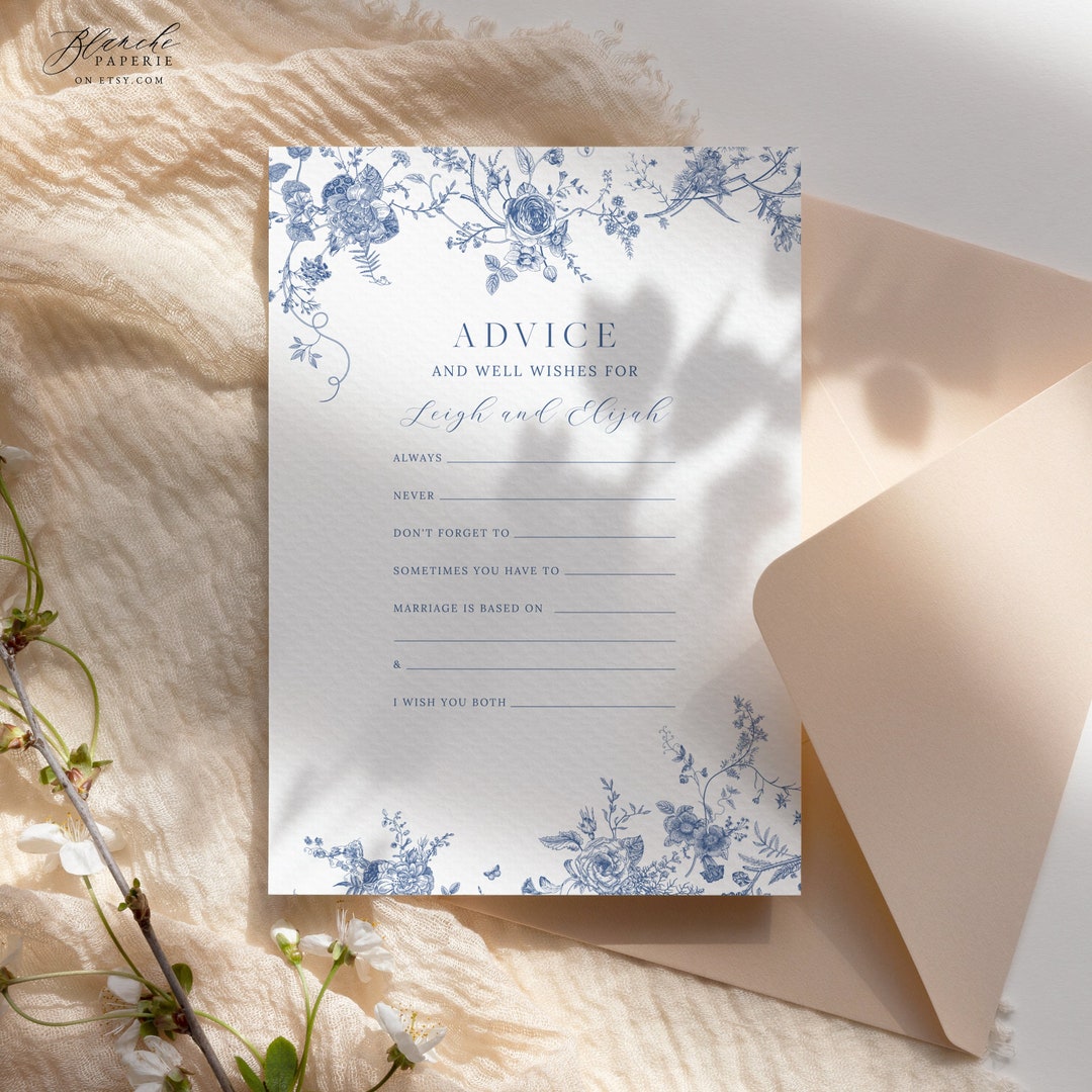 Wedding Advice Card Printable, Navy Blue Floral Bridal Advice Card ...