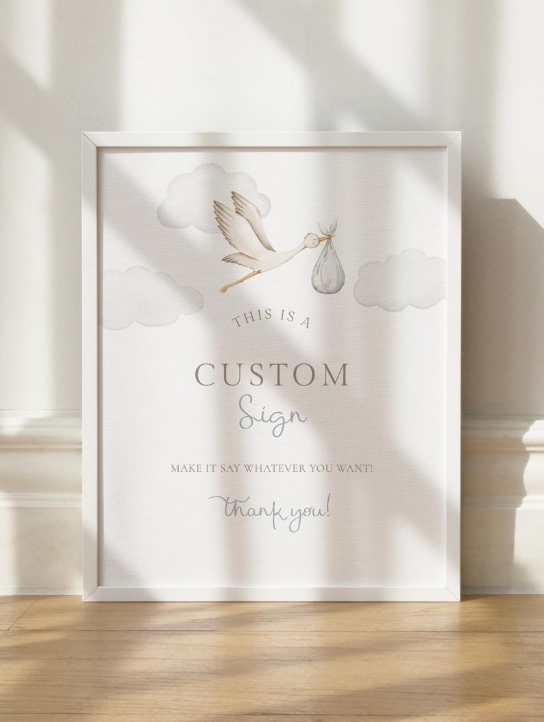 Stork Gender Neutral Baby Shower Custom Sign - Editable Template - Etsy