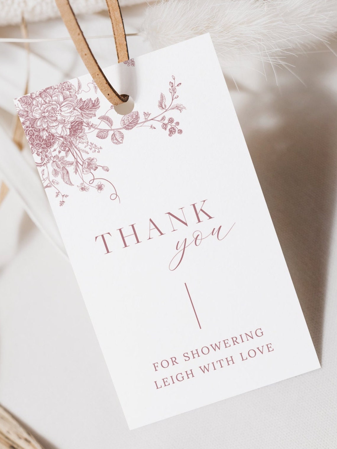 Dusty Pink Floral Thank You Favor Tag, Victorian Bridal Shower Gift Tag ...