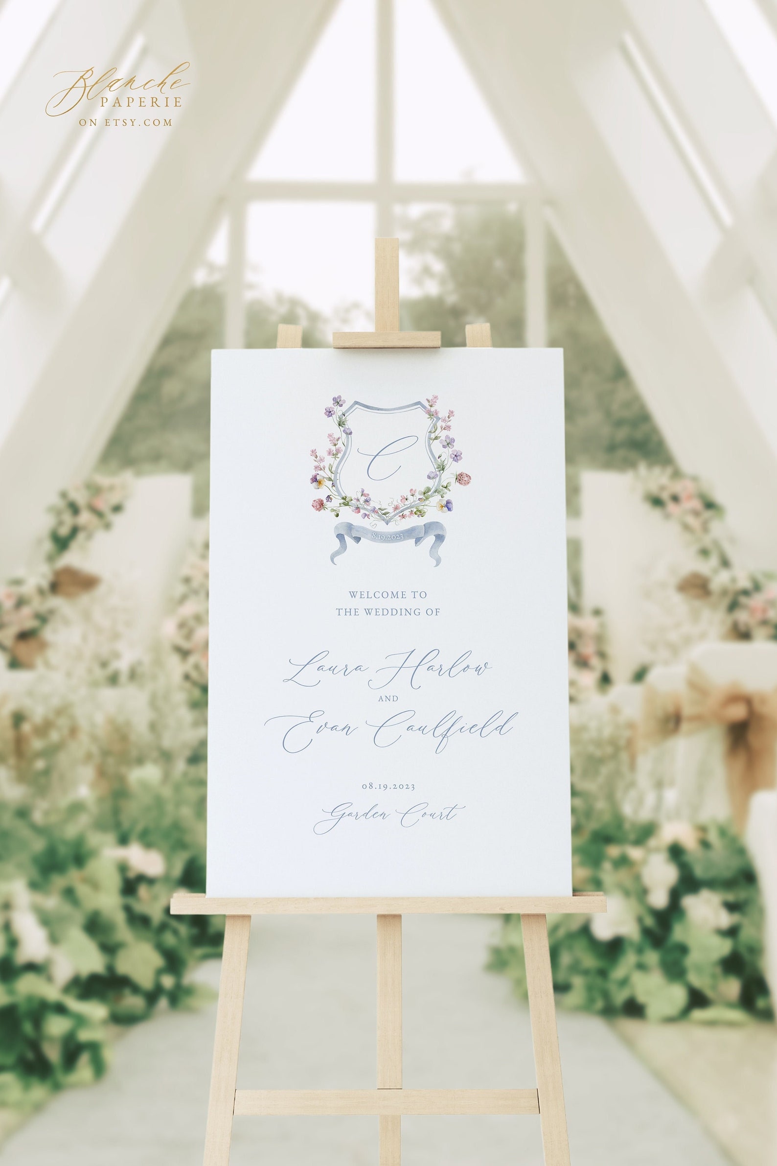 Floral Crest Welcome Sign, Wedding Sign Template, Watercolor Wedding ...