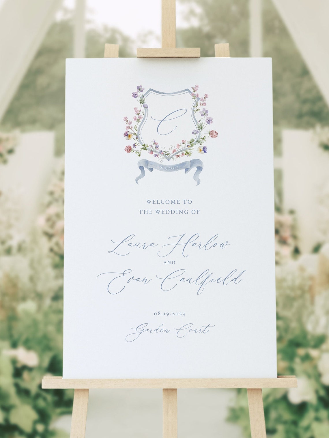 Floral Crest Welcome Sign, Wedding Sign Template, Watercolor Wedding ...