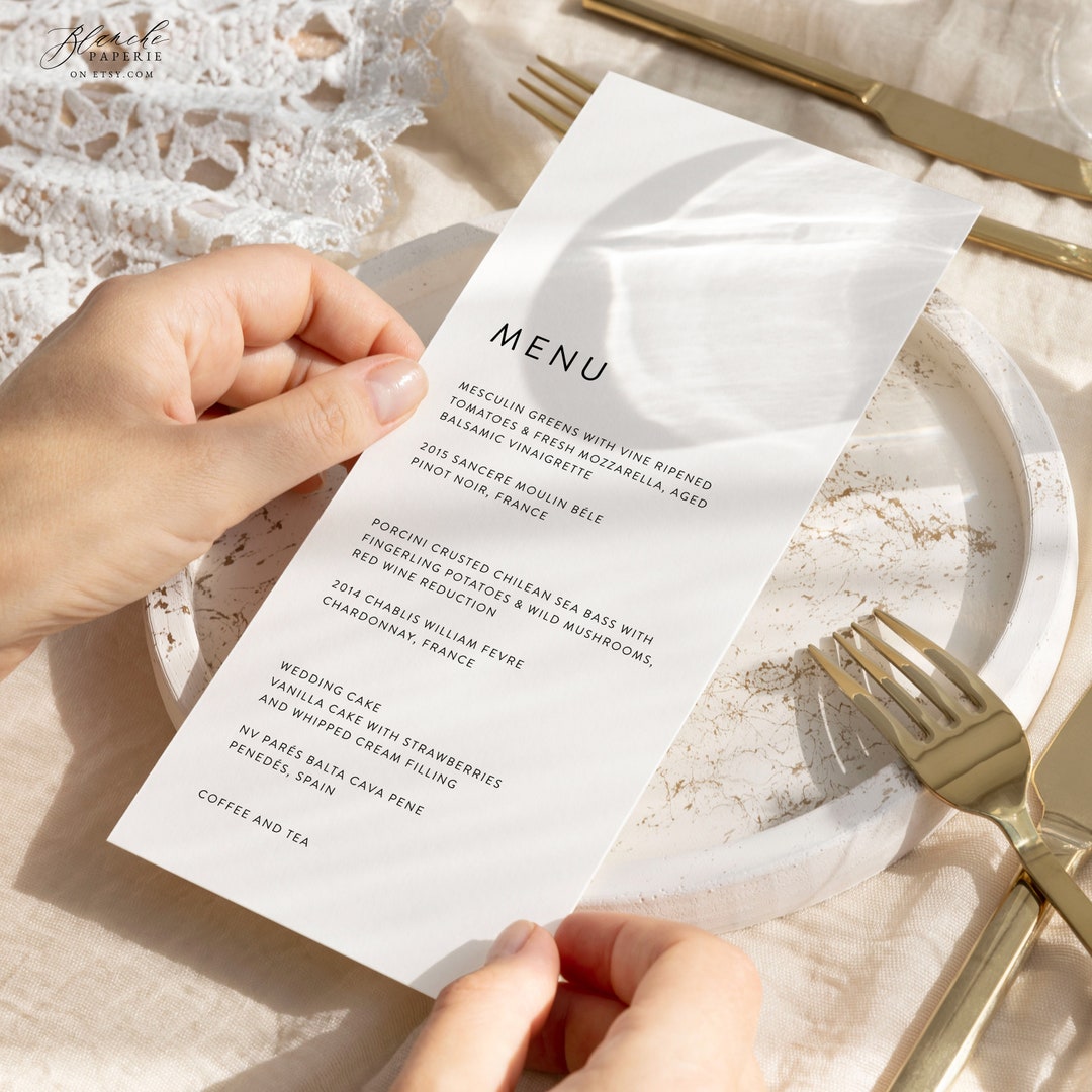 Simple Wedding Menu Template, Modern Minimal Wedding Menu, Printable ...