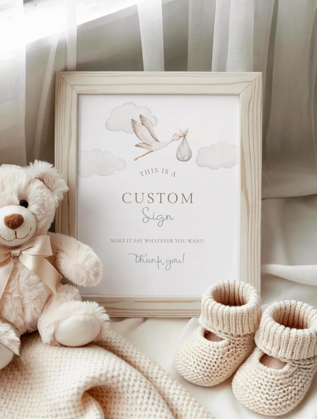Stork Gender Neutral Baby Shower Custom Sign - Editable Template - Etsy