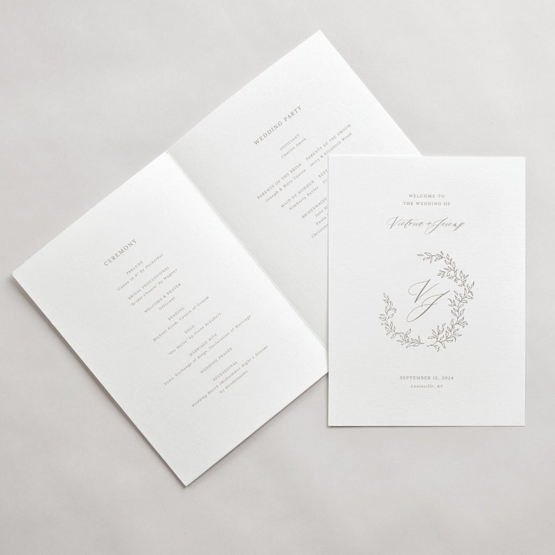 Laurel Wreath Ceremony Program Minimal Wedding Program - Etsy