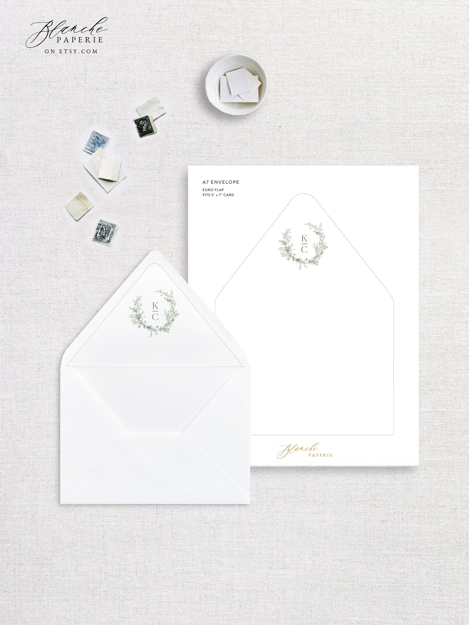 Vintage Floral Envelope Liner Template, Green Floral, Envelope Liner ...