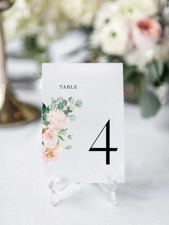 Soft Pink Floral Table Number Printable Greenery Table No - Etsy