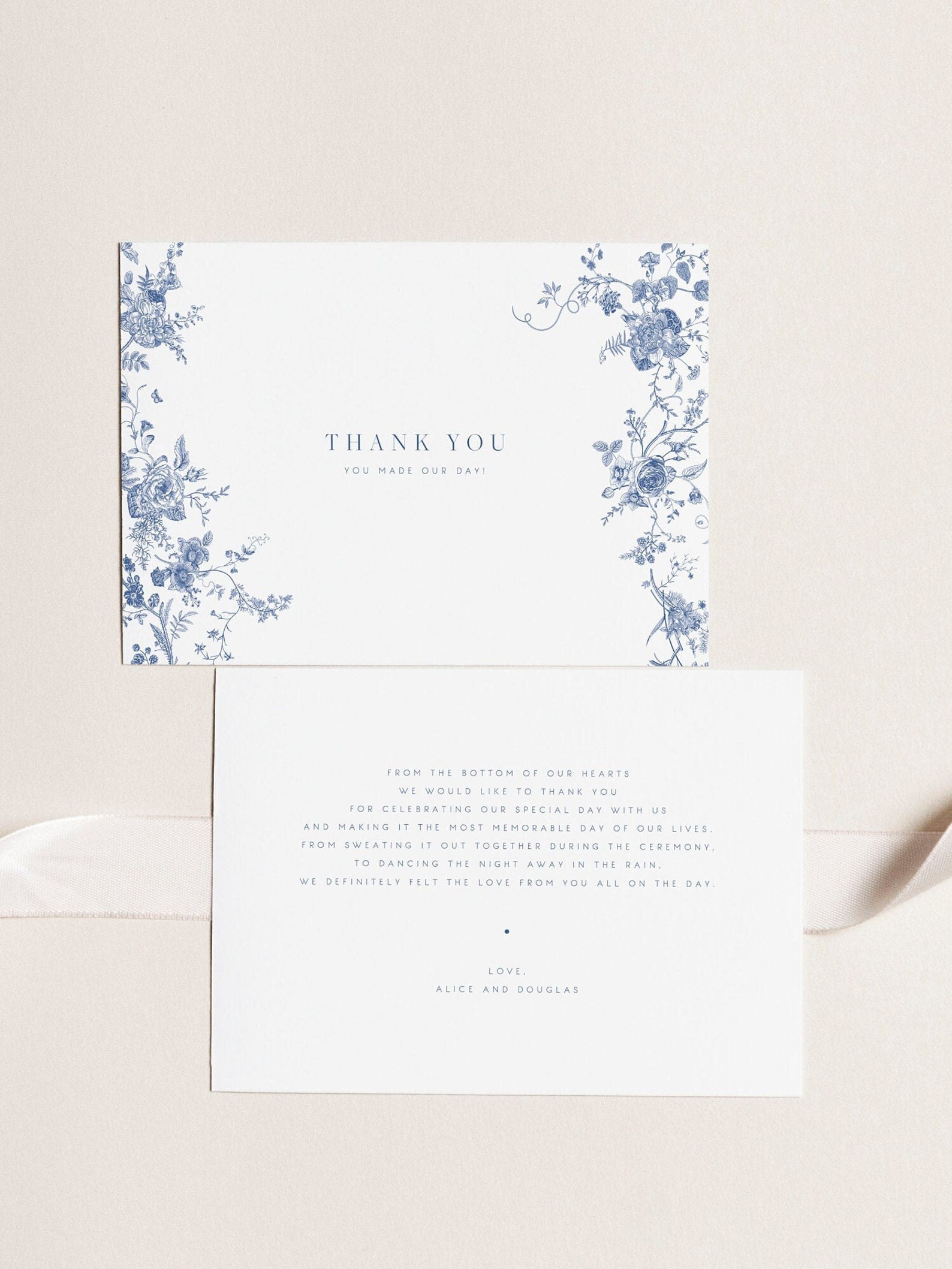 Blue Floral Thank You Card, Navy Thank You Card, Romantic Card ...