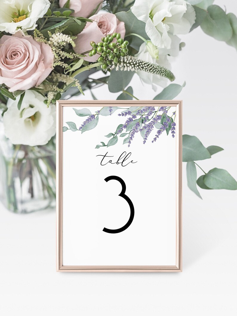 Purple Floral Table Number Template Lavender Wedding | Etsy