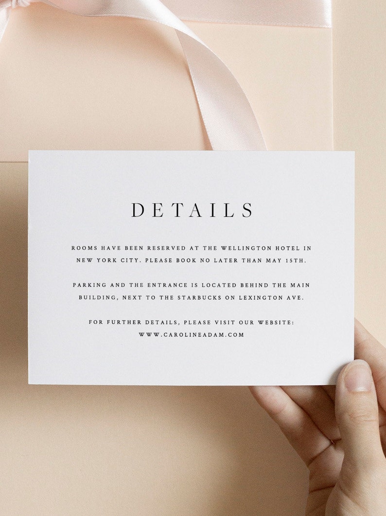 Wedding Details Card Template Elegant Classy Wedding - Etsy