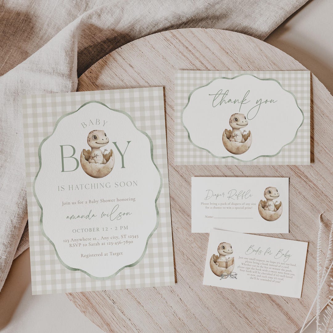 Dinosaur Baby Shower Invitation Bundle: Invitation, Books for Baby ...