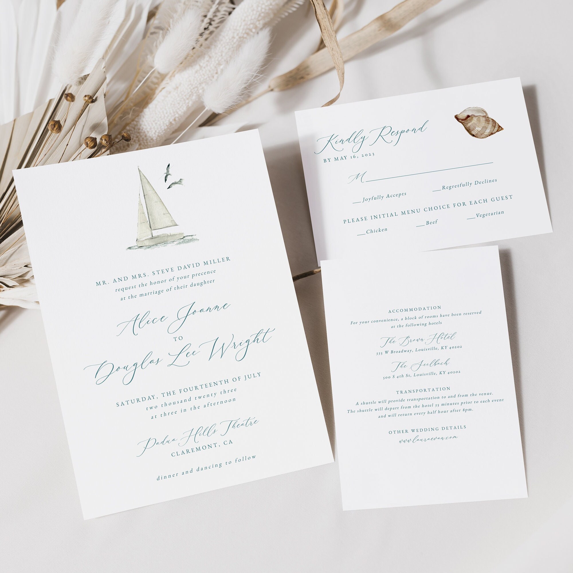 Nautical Wedding Invitation Watercolor Sail Boat Wedding - Etsy
