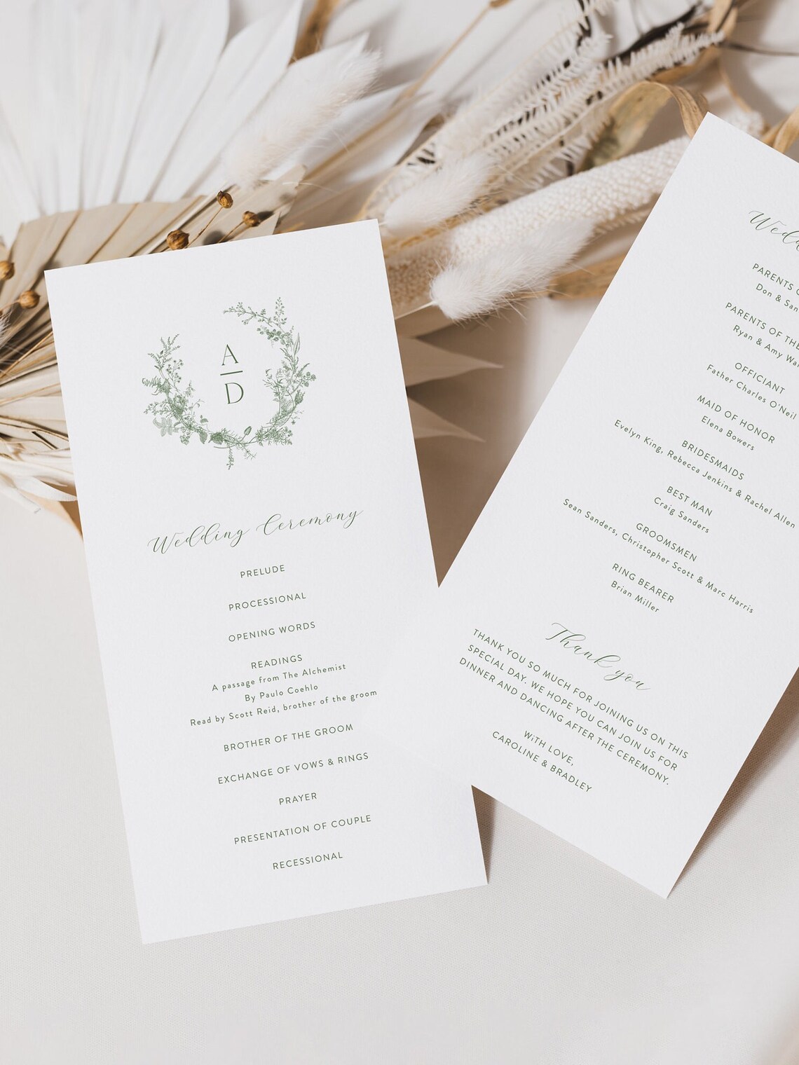 Green Floral Ceremony Program Template Wedding Program - Etsy