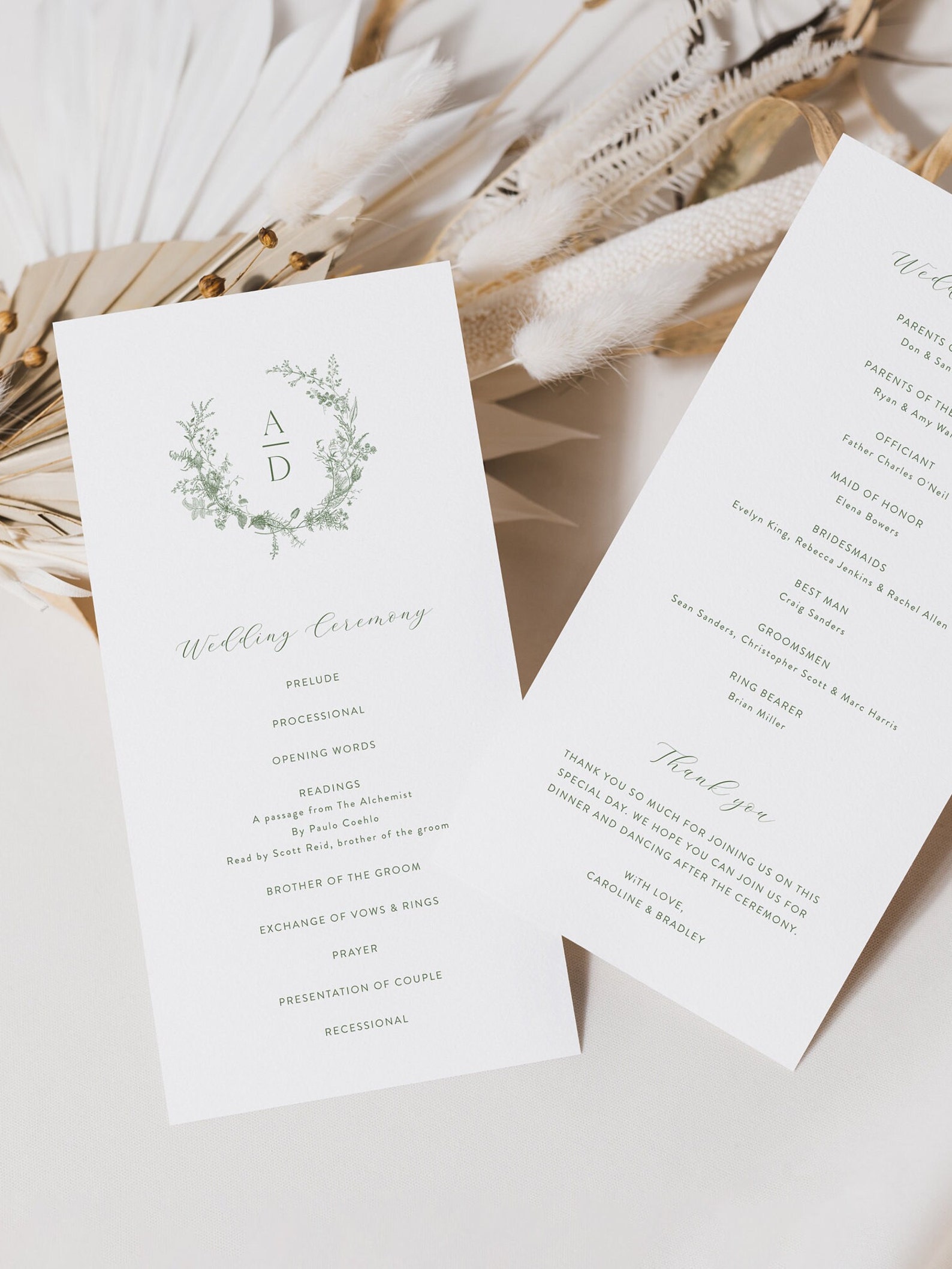 Green Floral Ceremony Program Template Wedding Program - Etsy