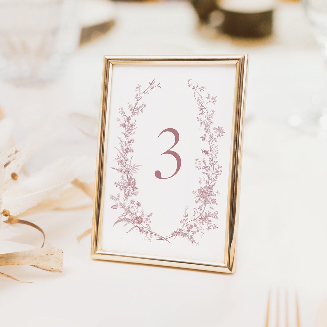 Vintage Floral Table Number, Dusty Pink Wedding, Dusty Rose Printable ...