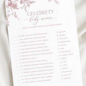 Celebrity Baby Name Game, Baby Shower Name Game, Pink Floral Baby ...