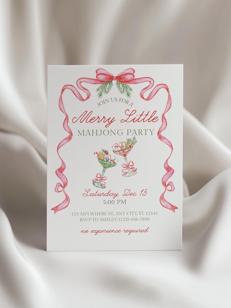 Christmas Mahjong Game Night Invitation (printable Card & Digital ...