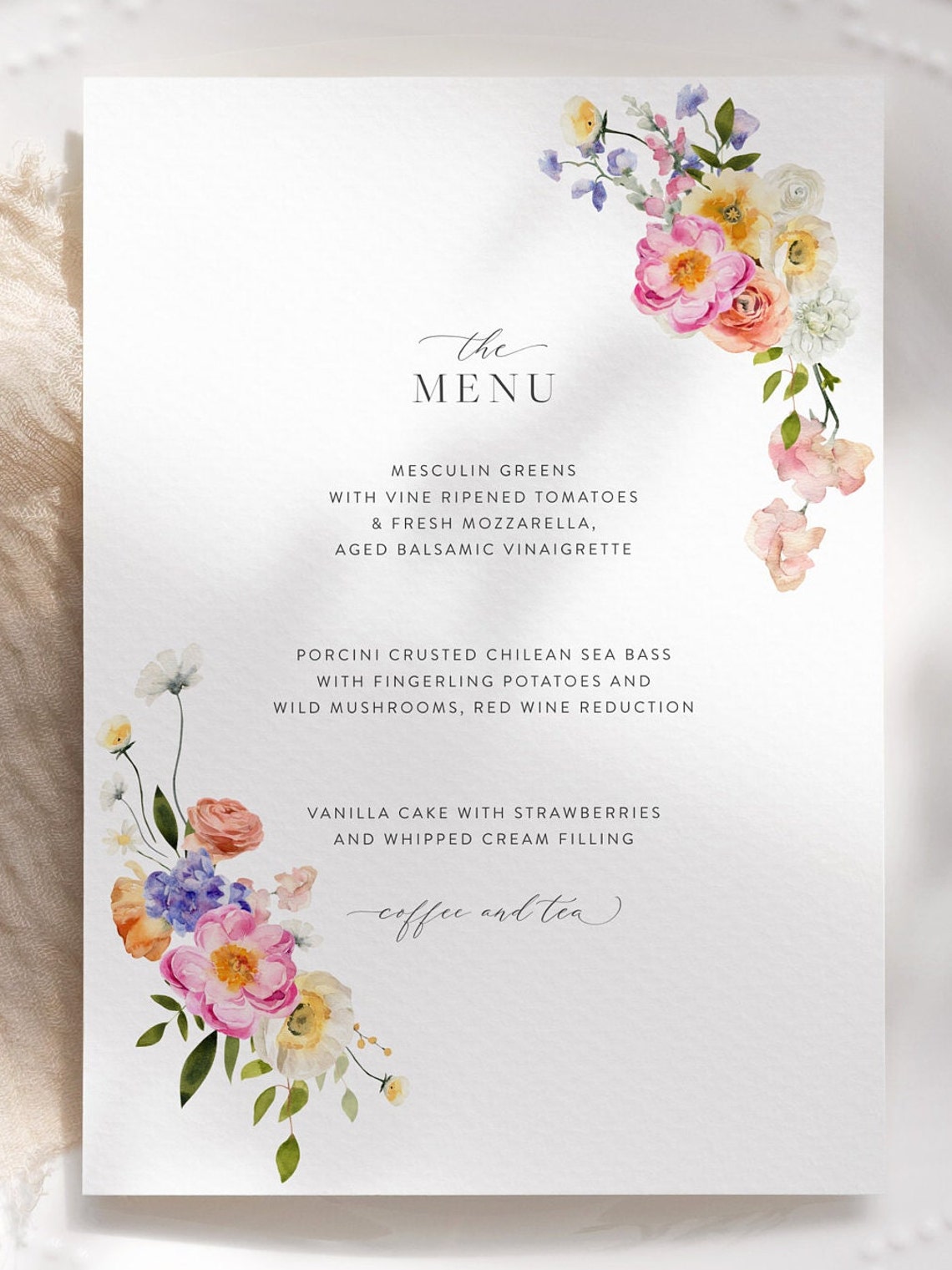 Colorful Floral Wedding Menu Template Bright Colors Printable | Etsy