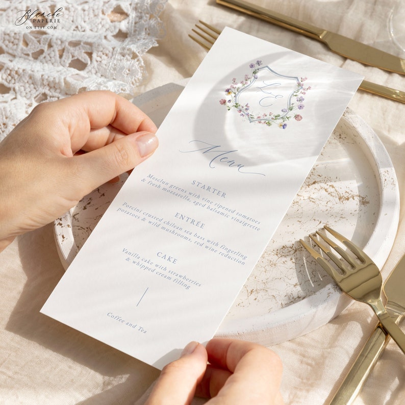 Watercolor Floral Crest Wedding Menu Wedding Menu Template - Etsy