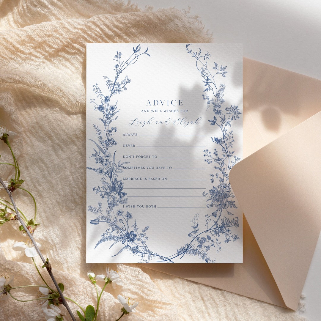 Wedding Advice Card Printable Navy Blue Floral Bridal Advice Card