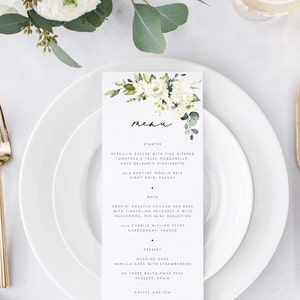 White Rose Wedding Menu Template Greenery Printable Menu Menu Editable ...