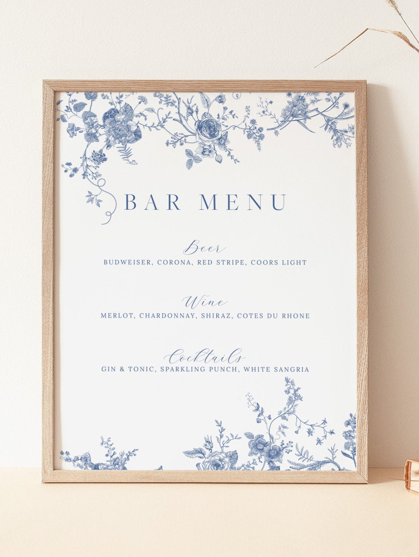Blue Floral Bar Menu Sign Template Wedding Drink Sign Dusty - Etsy