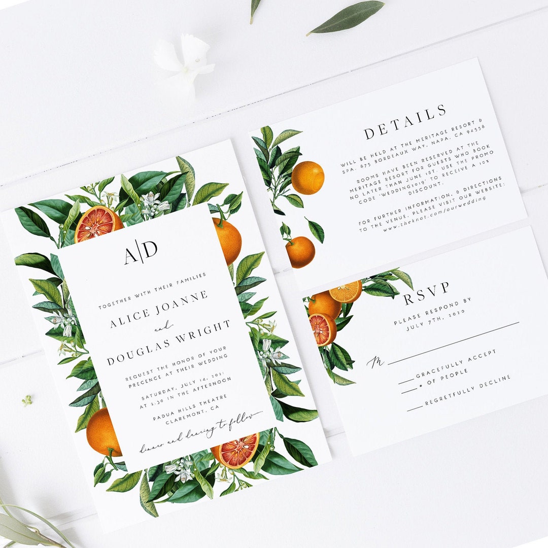 Citrus Wedding Invitation Set, Fruit Invite, Instant Download, Oranges ...