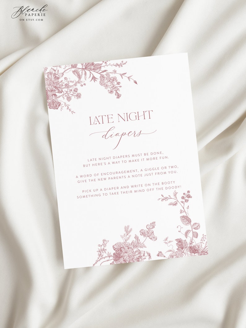 Late Night Diapers Sign Floral Diaper Notes Baby Shower - Etsy