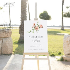 Pink Peony Welcome Sign Template, Dusty Pink Floral Wedding Welcome ...