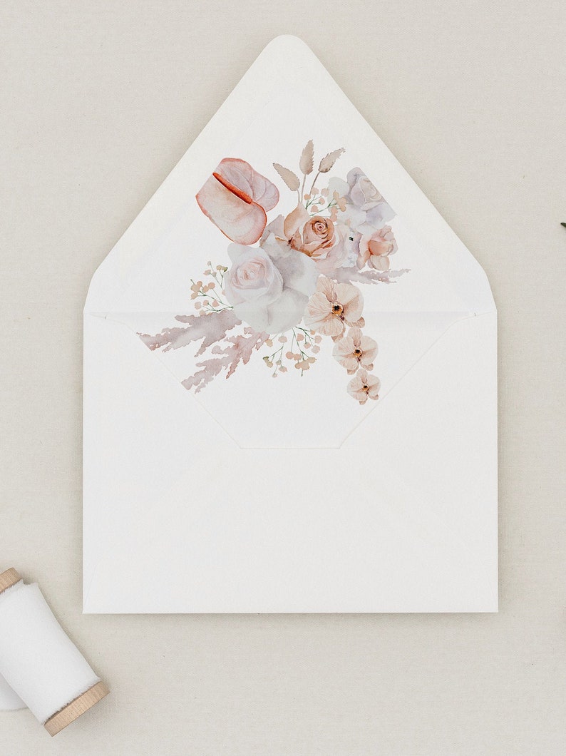 Soft Pink Floral Envelope Liner Template Boho Envelope - Etsy