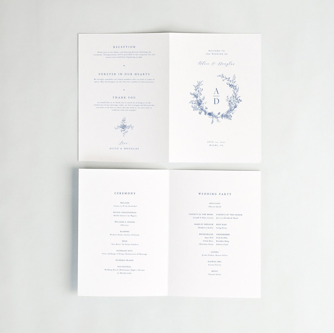 Blue Floral Ceremony Program Minimal Wedding Program | Etsy