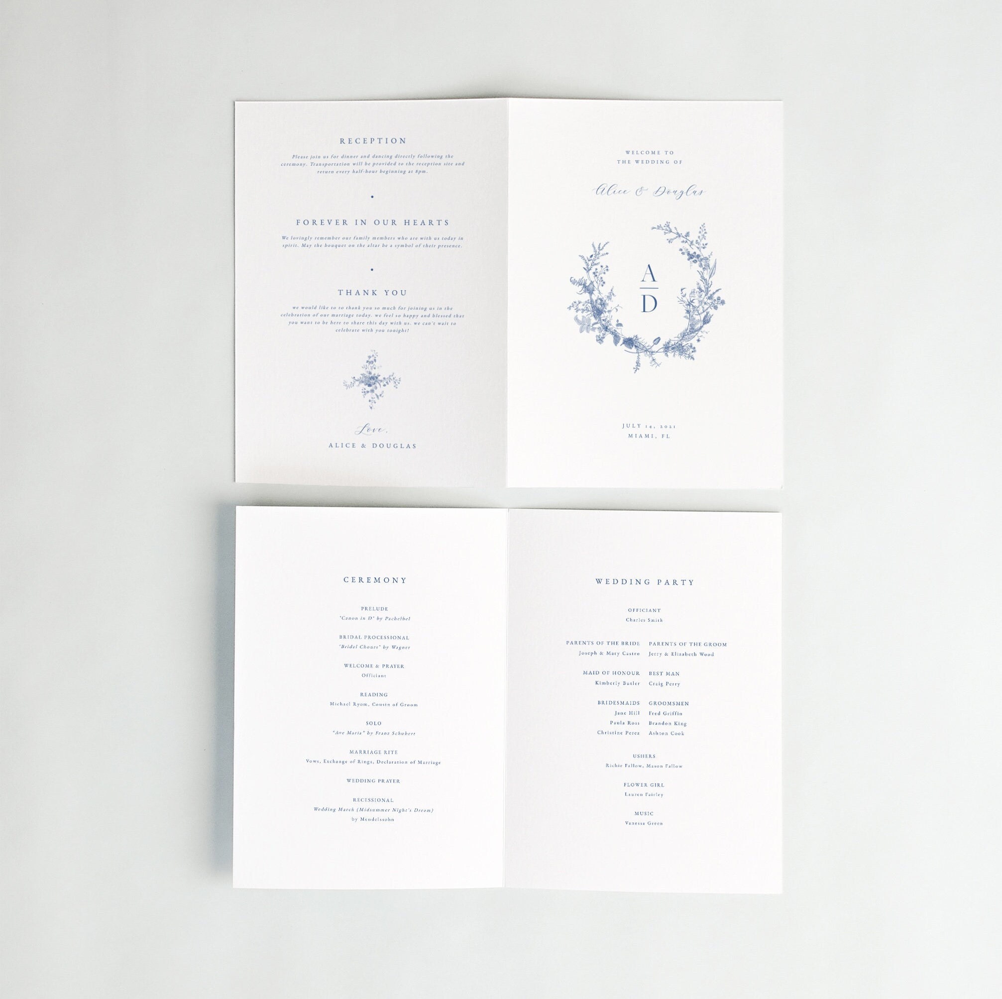 Blue Floral Ceremony Program Minimal Wedding Program - Etsy