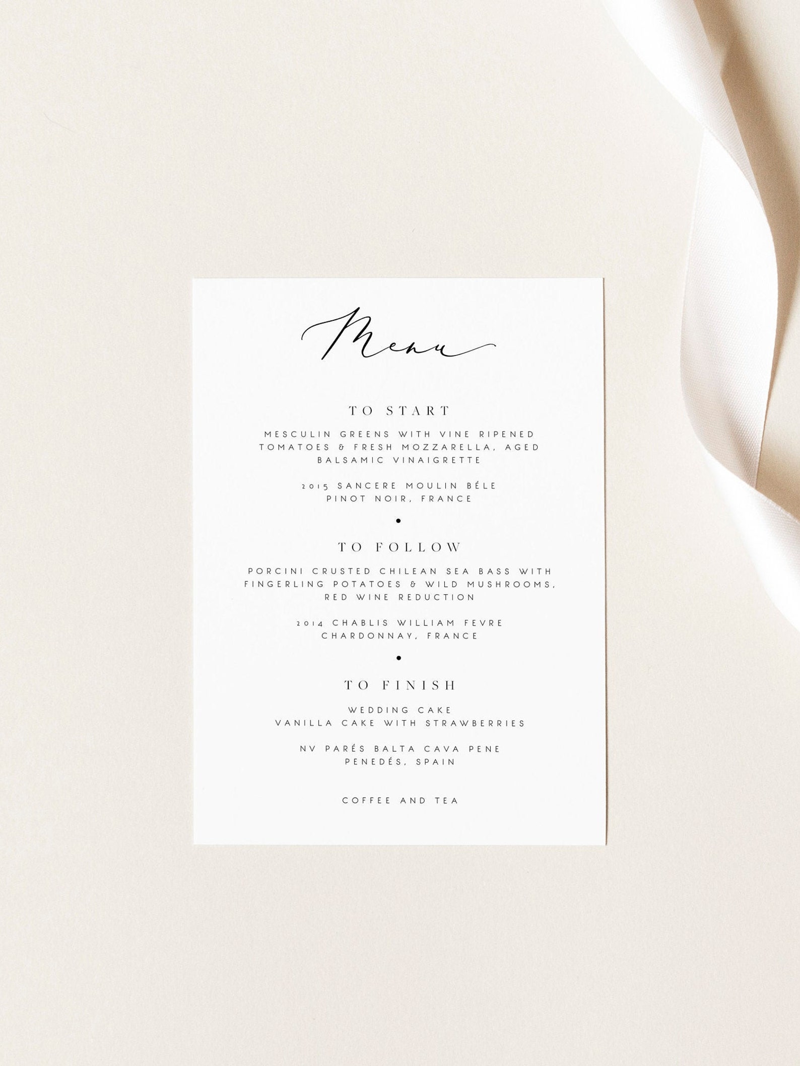 Modern Wedding Menu Wedding Menu Template Simple Menu Cards | Etsy